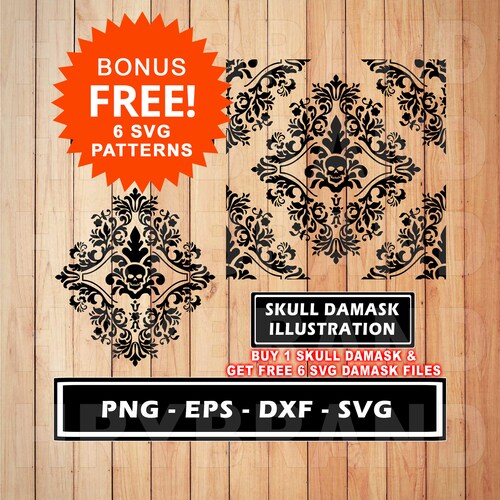 Seamless Damask Skull Floral Pattern Svg Damask Cut File - Etsy