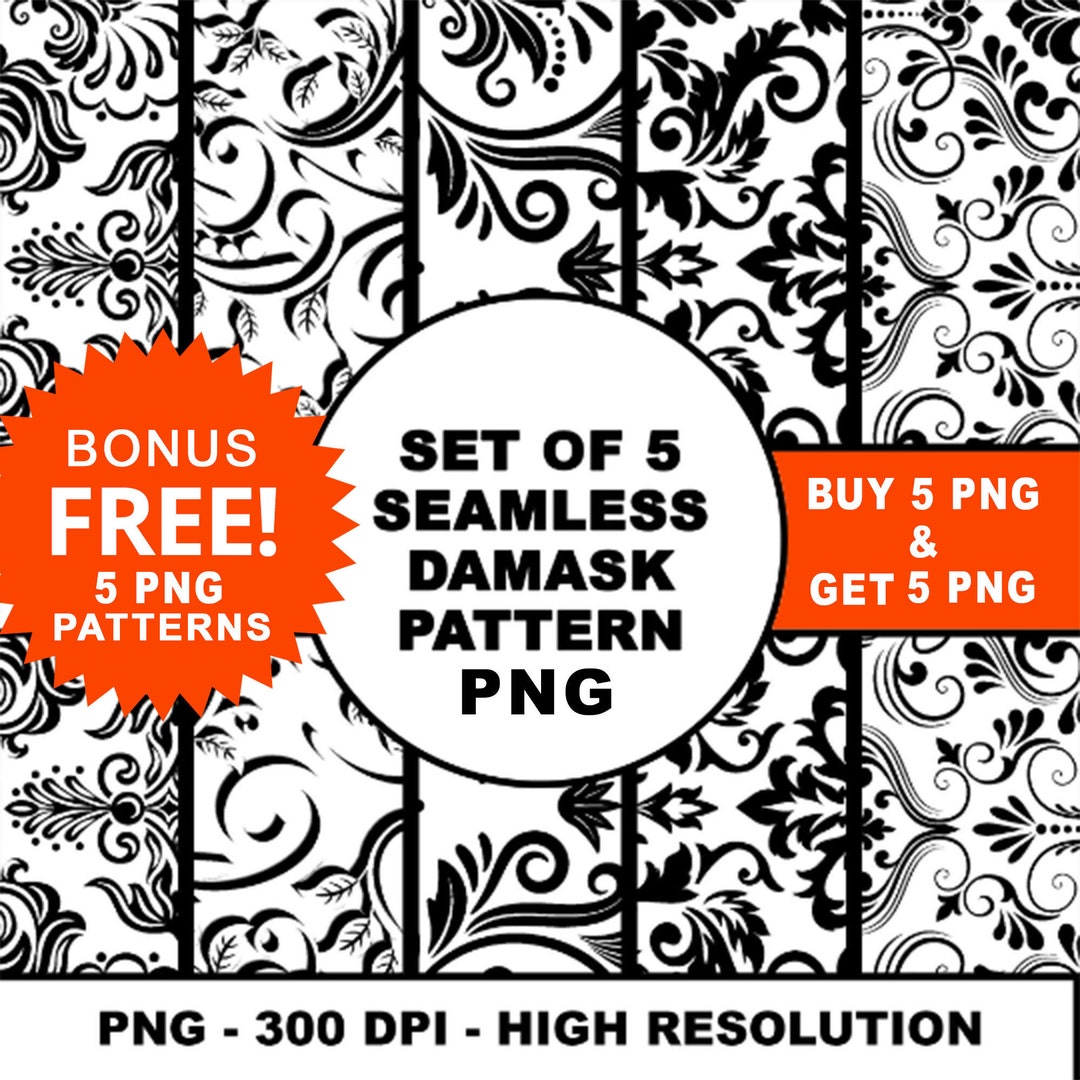 Seamless Damask PNG Pattern Design Artwork Prints Set of 5 - Etsy