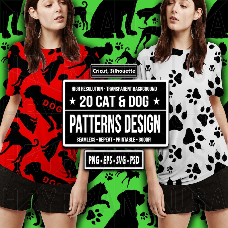 Seamless Dog Cat Pattern Design Artwork Prints Set of 20 Png Svg Psd ...