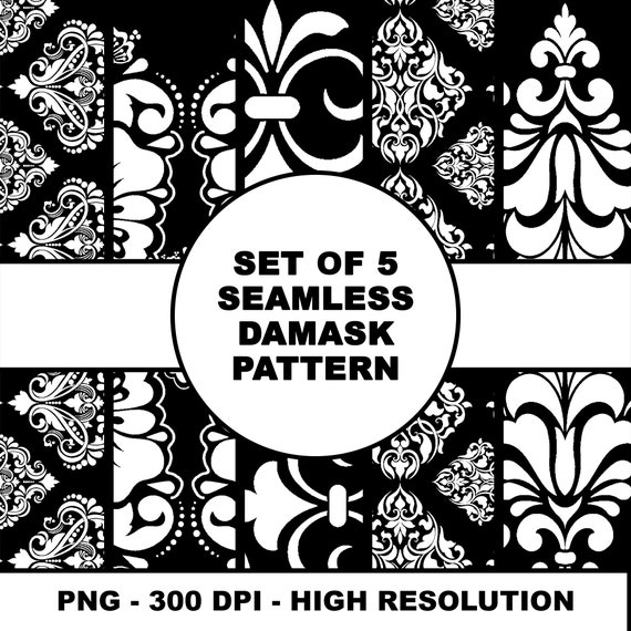 5 Seamless Damask Pattern Artwork 5 Different Damask Pattern | Etsy