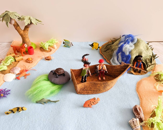 Felt Pirate Play Mat Beach Play Scene With Palm Mountain - Etsy
