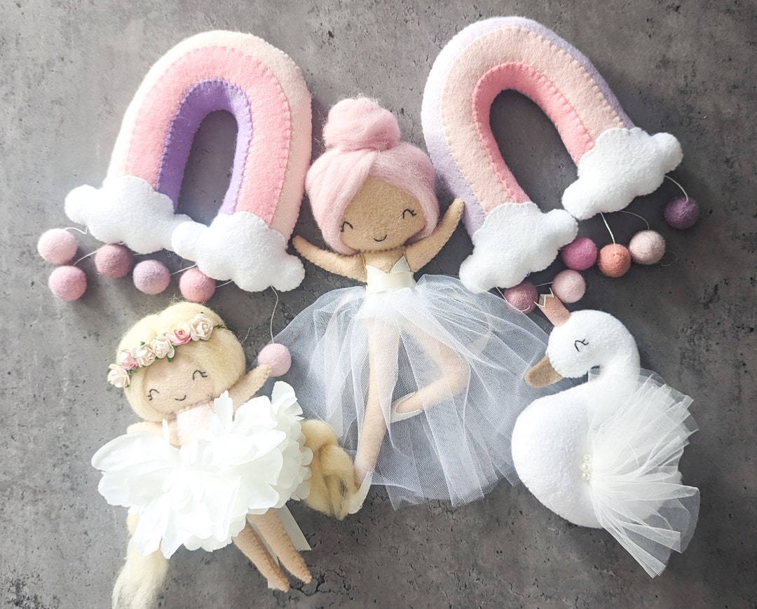 Felt Balerina Rainbow Swan Mermaid Fairy Garland, Pastel Colours ...