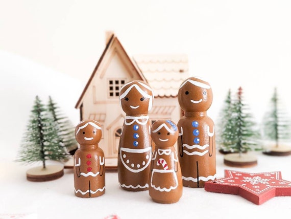 Gingerbread Men Family Peg Doll Christmas Decoration New | Etsy