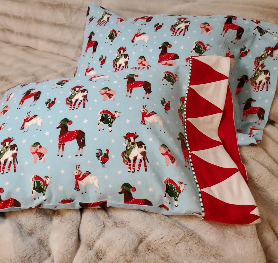 Flannel Patchwork Christmas Pillowcase, Gift for Farm Animal Lover ...