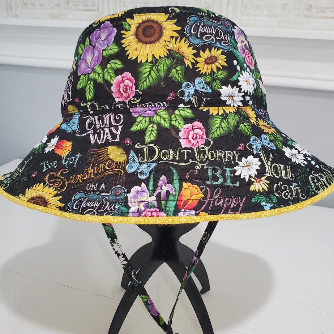 Reversible Sunflower Bucket Hat: Wide Brim Cotton Sun Hat - Etsy