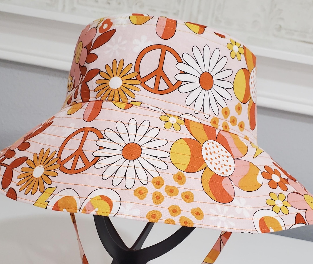 Reversible Floral Peace Sign Bucket Hat: 100% Cotton Sun Hat - Etsy