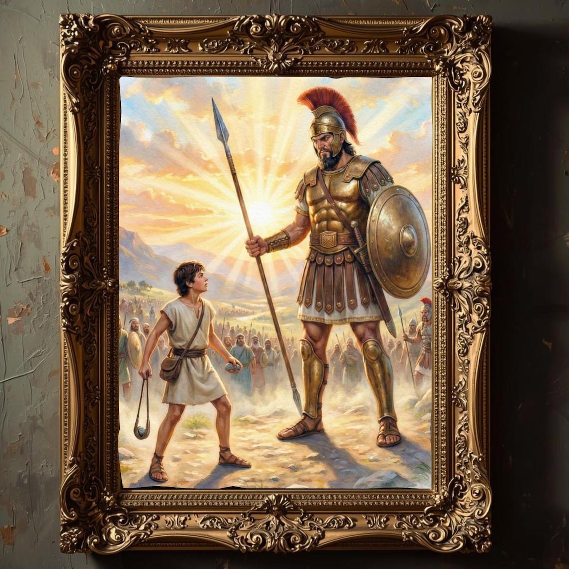 David and Goliath Watercolor Painting Digital Printable Download ...