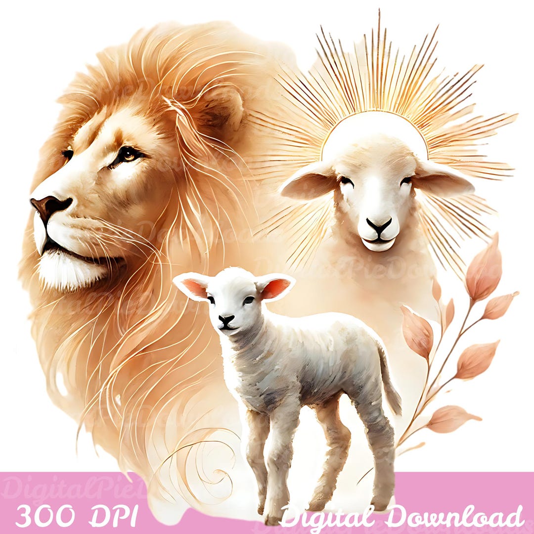 Lion and the Lamb Christian Watercolor PNG | Holy Trinity Ethereal ...