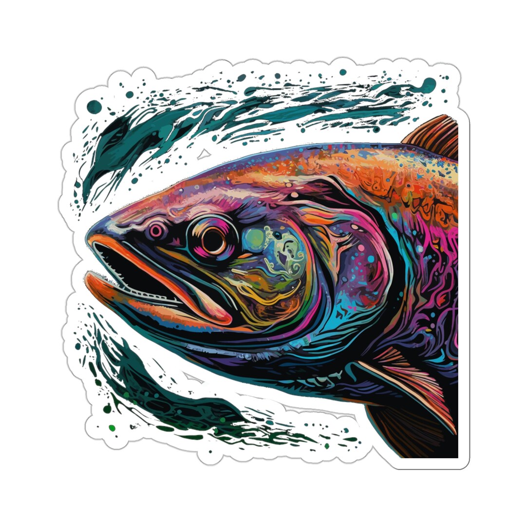 Swimming Through Salmon Art Kiss-cut Stickers - Etsy