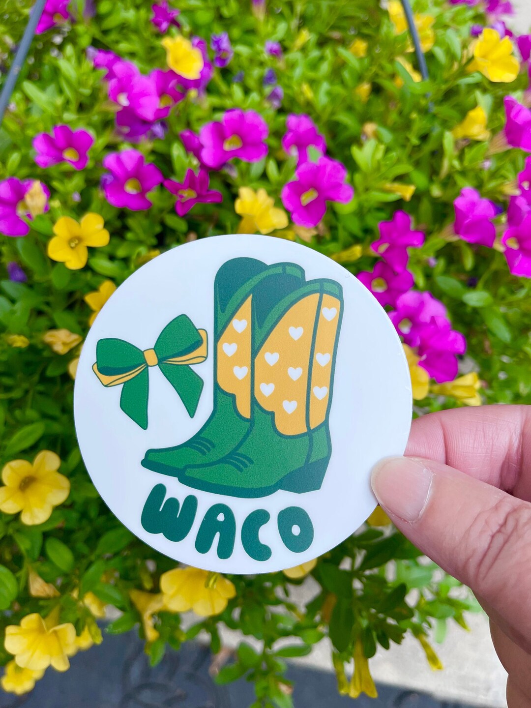 Waco Sticker Green Gold With Cowboy Boots and Bow, Cowgirl Waco Sticker ...