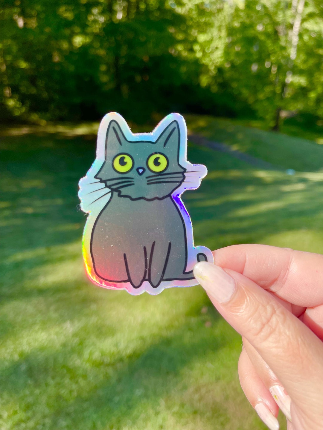 Holographic Black Cat Void Sticker, Halloween Kitty Black Cat ...