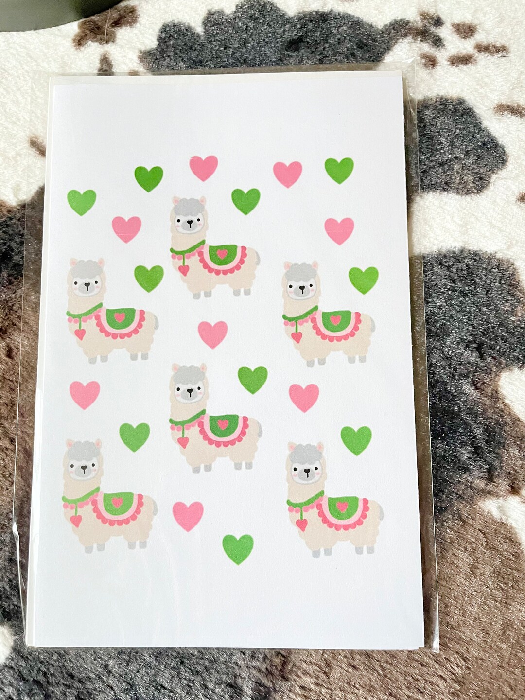 Llama Valentine Card, Llamas With Pink and Green Hearts Greeting Card ...