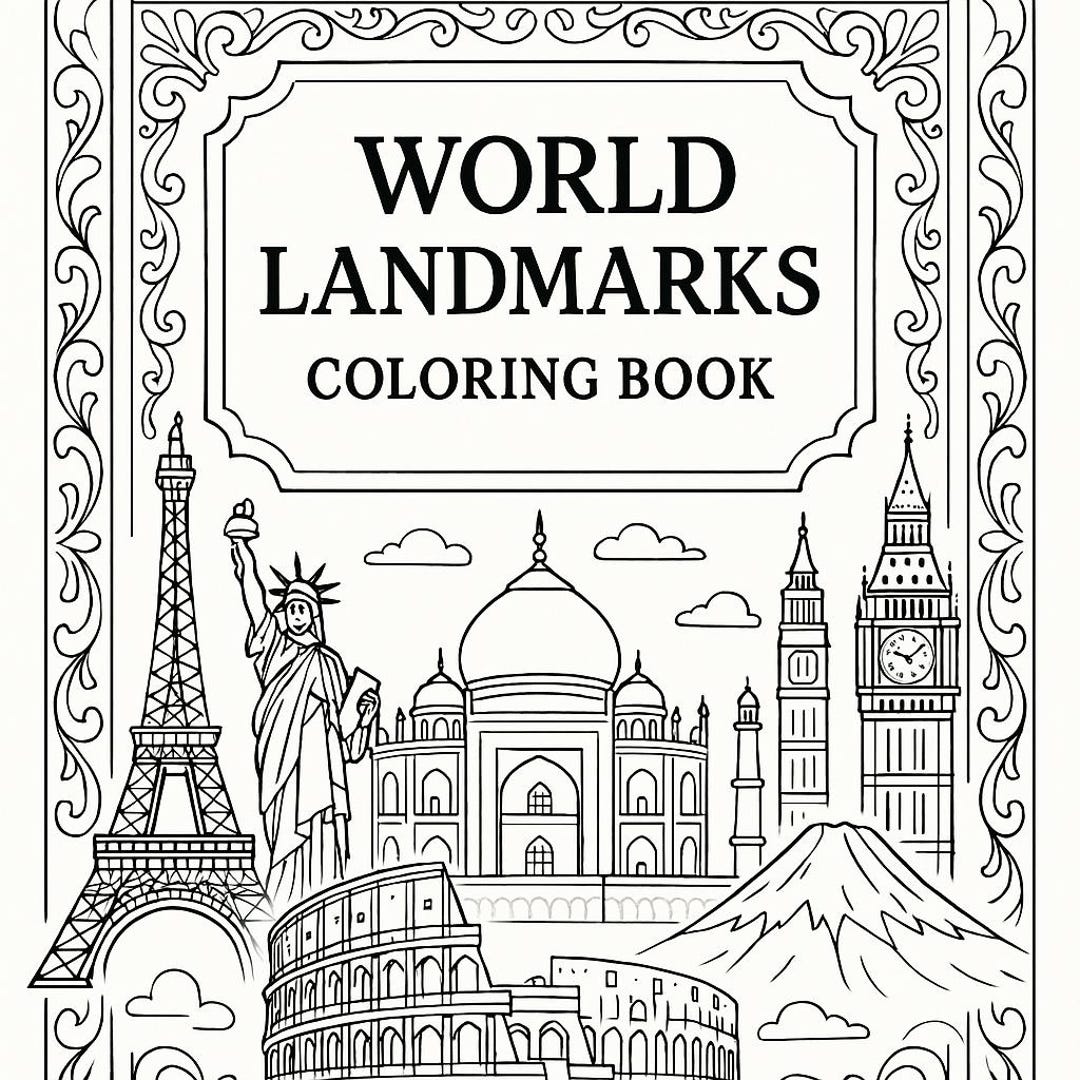 World Landmarks Coloring Book – Printable PDF for Adults & Teens - Etsy