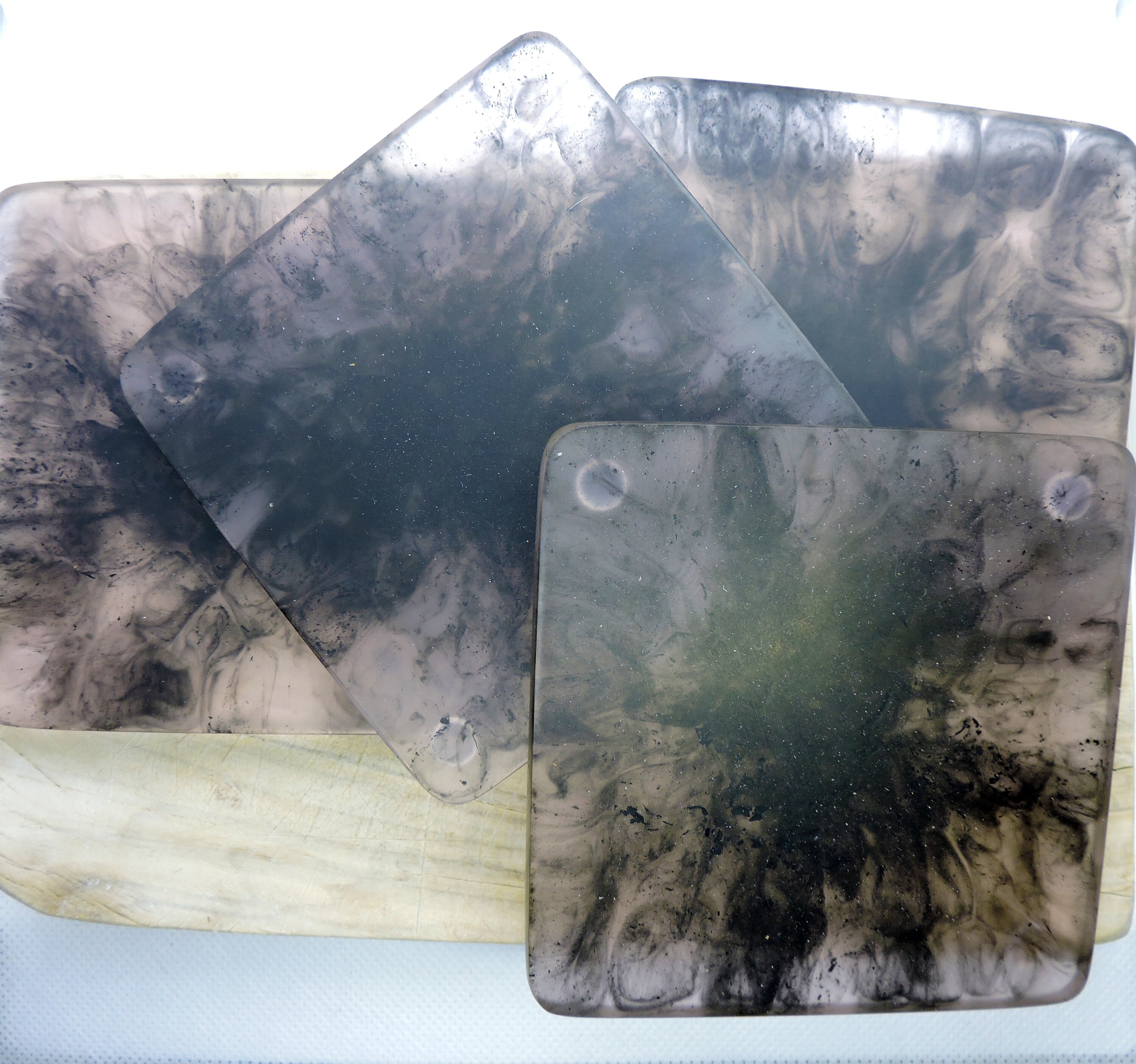 Translucent Pink & Black Square Epoxy Resin Coasters, Set of Four, Hand ...