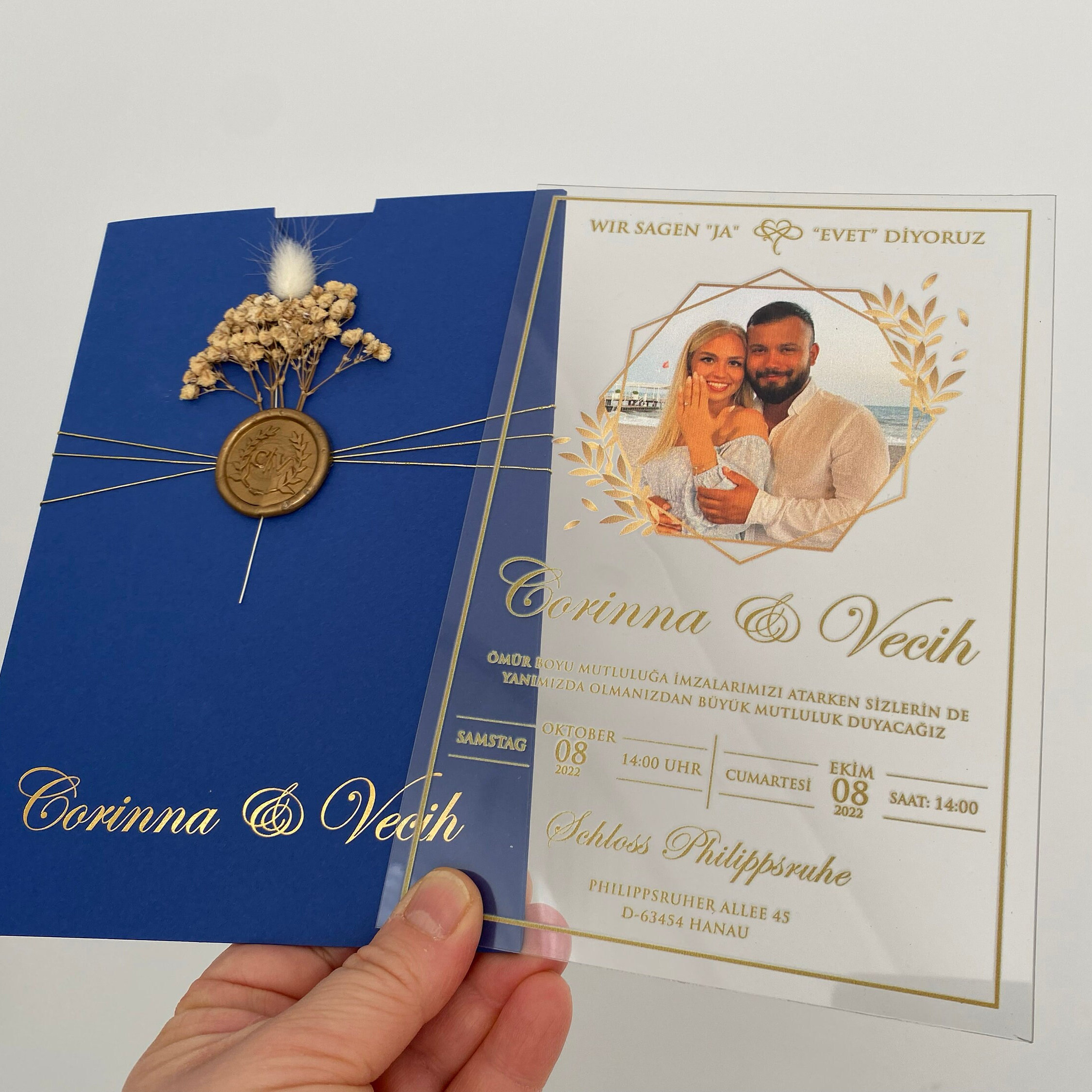 Acrylic Wedding Invitation With Photo. UV Printing, Royal Blue Envelope ...