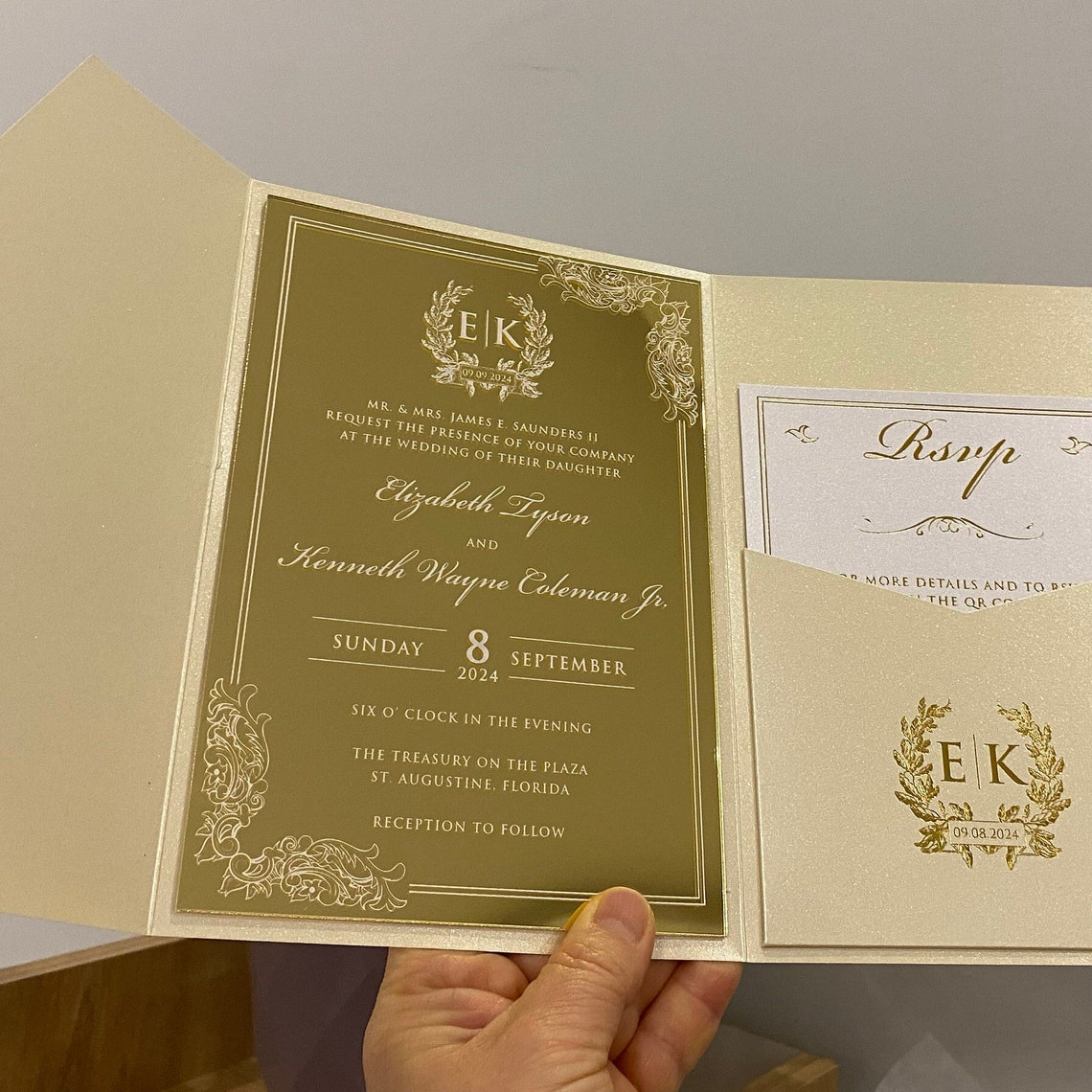 Gold Mirrored Invitation, Mirrored Wedding Invitation, Gold Mirrored ...