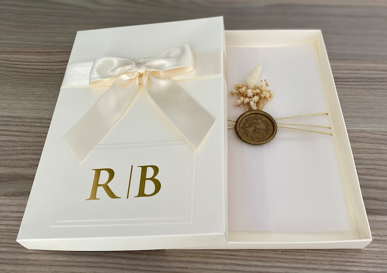 Ivory Invitation Box, Boxed Invitation, Invitation Box With Ribbon and Monogram Print ...