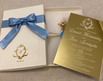 Boxed Invitation, Navy Blue Boxed Wedding Invitation, Box With Ribbon ...