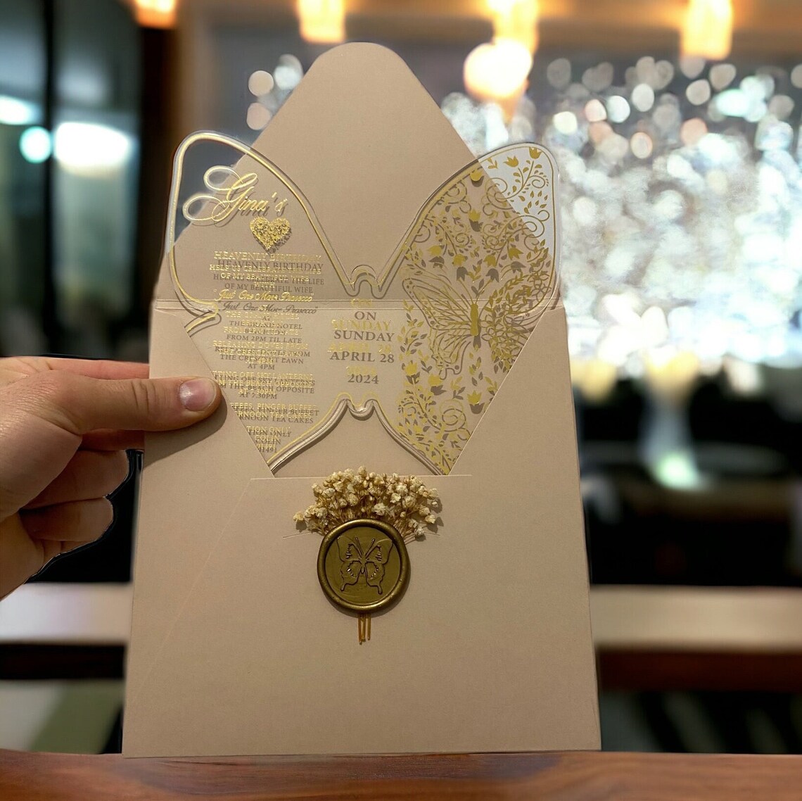 Gold Foil Butterfly Plexiglass Invitation, Powder Envelope, Wax Seal - Etsy