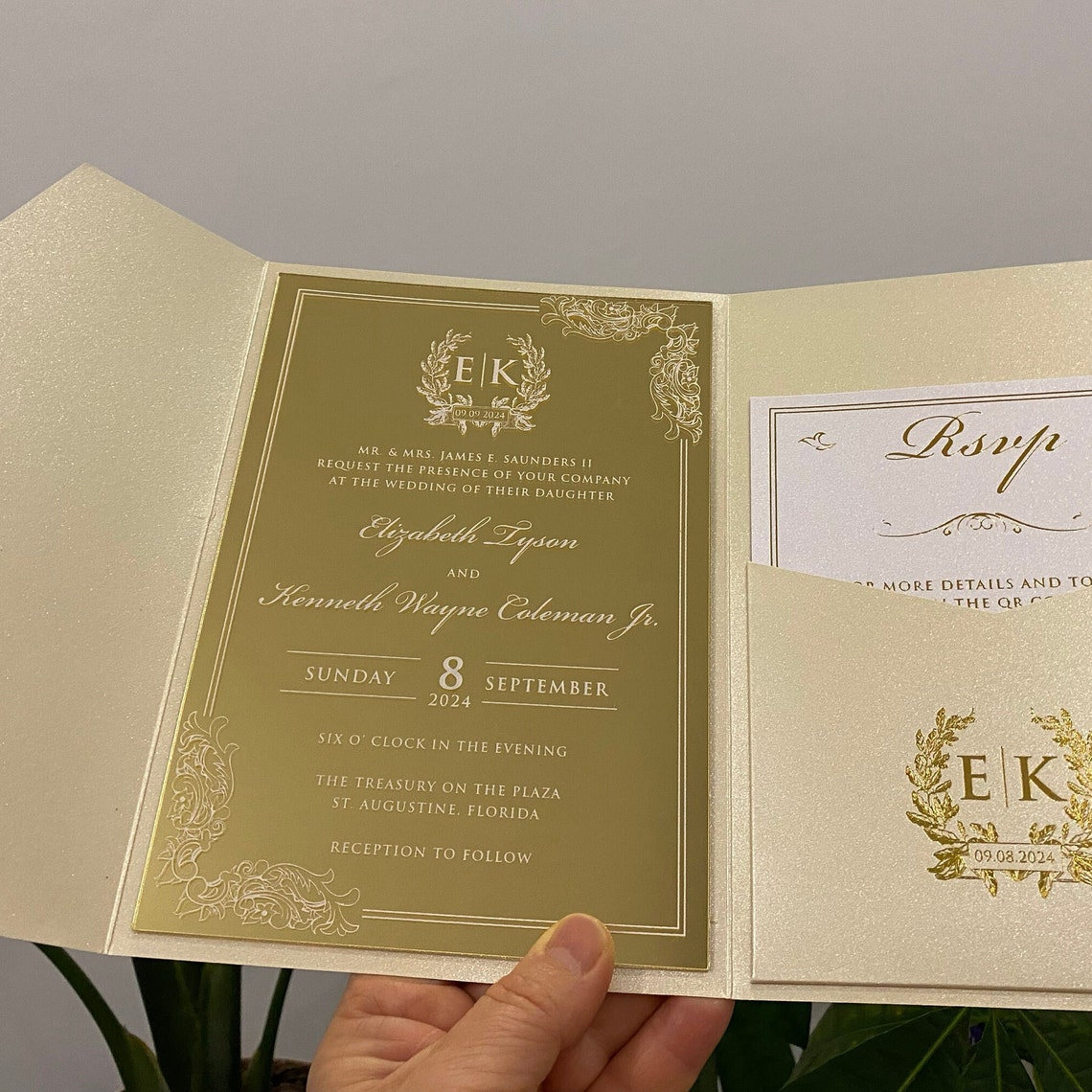 Gold Mirrored Invitation, Mirrored Wedding Invitation, Gold Mirrored ...