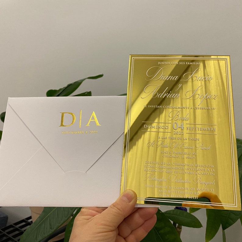 Mirror Invitation, Gold Mirror Invitation, Wedding Invitation, Gold ...