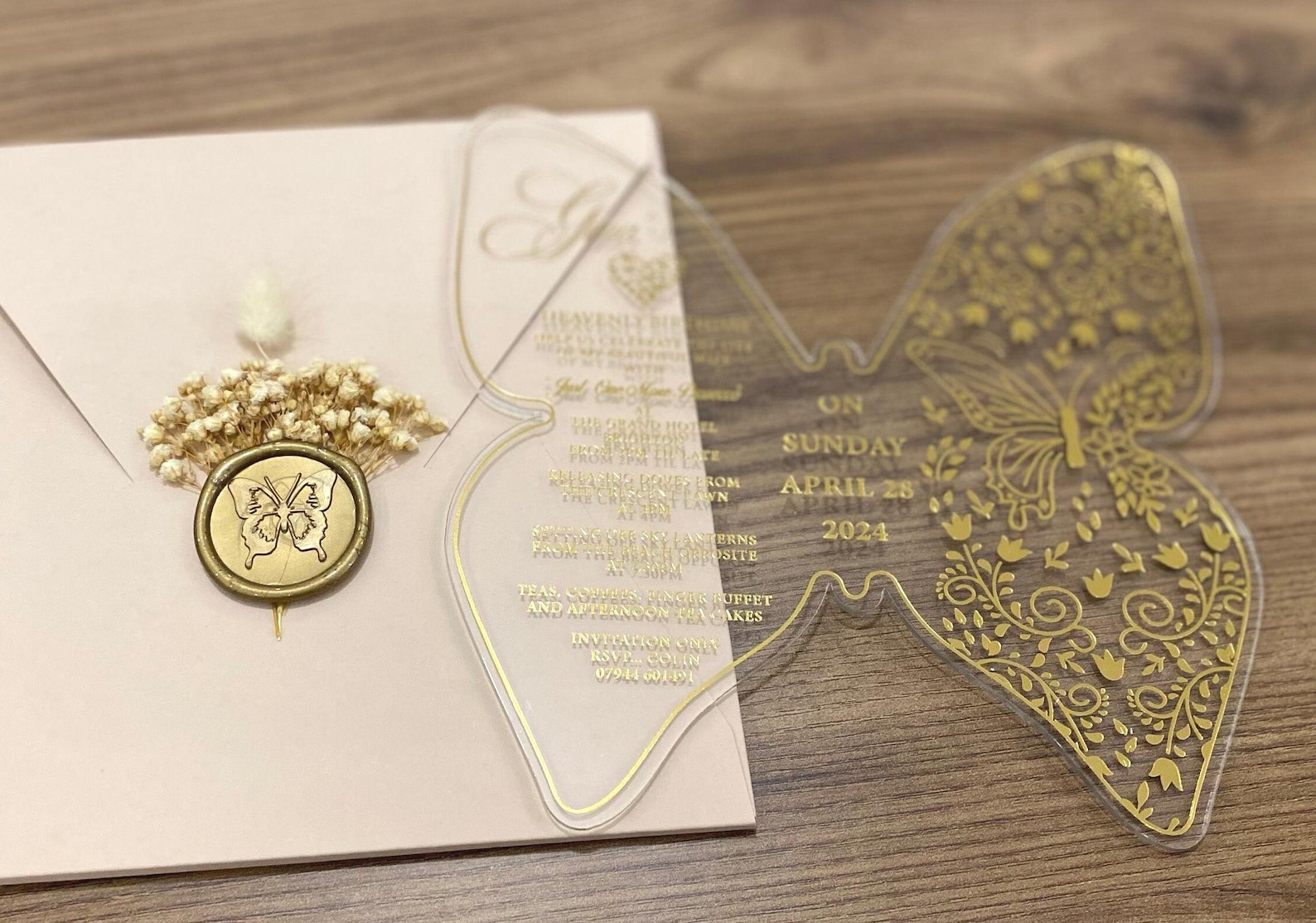 Gold Foil Butterfly Plexiglass Invitation, Powder Envelope, Wax Seal - Etsy