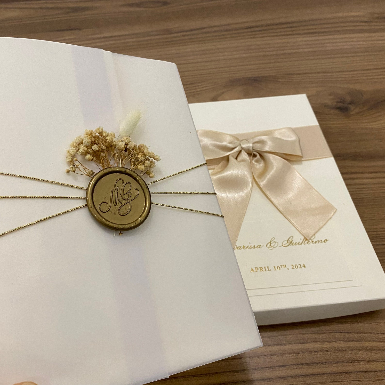 Ivory Folded Wedding Invitation With Gold Foil Print. Parchment Shirt ...