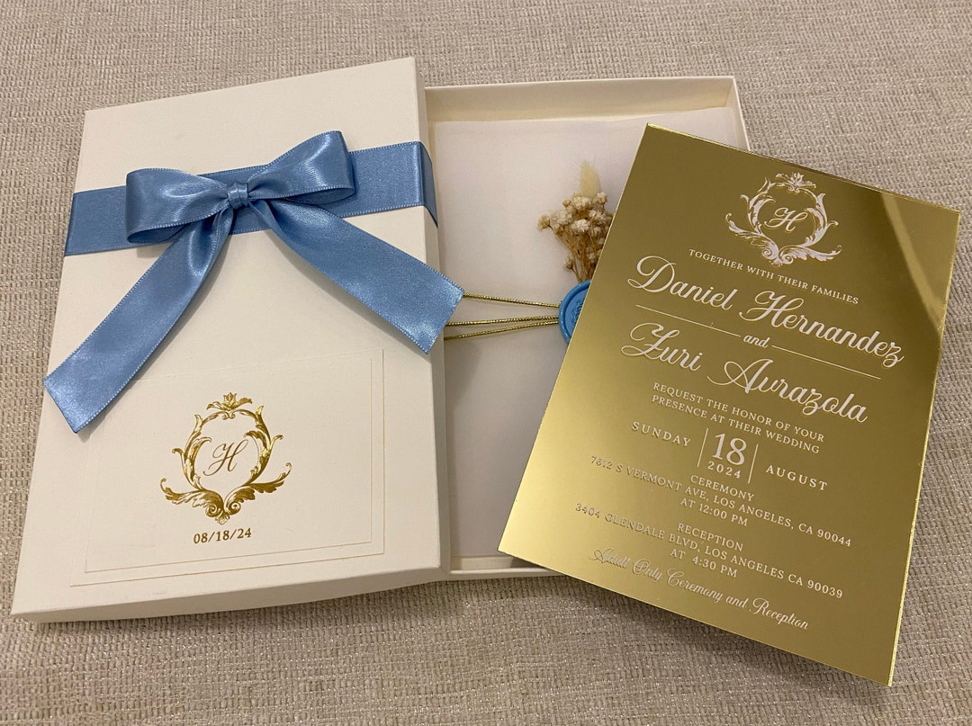 Gold Mirrored Wedding Invitation, Boxed Wedding Invitation Mirrored ...