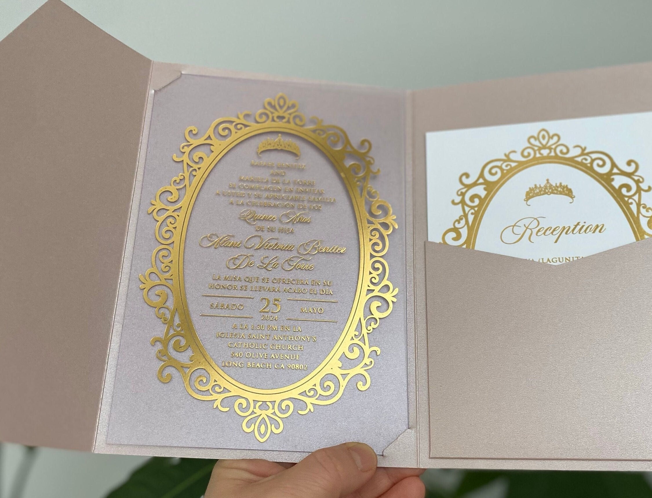 Quince Años Invitation, Acrylic Quinceañera Invitation, Gold Foil ...