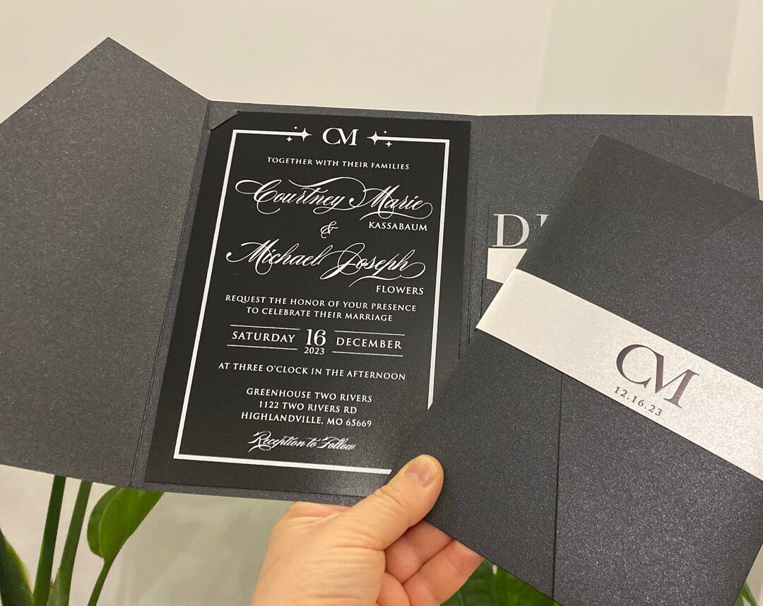 Black Acrylic Invitation, Wedding Invitation, Black Pearl Pocket ...