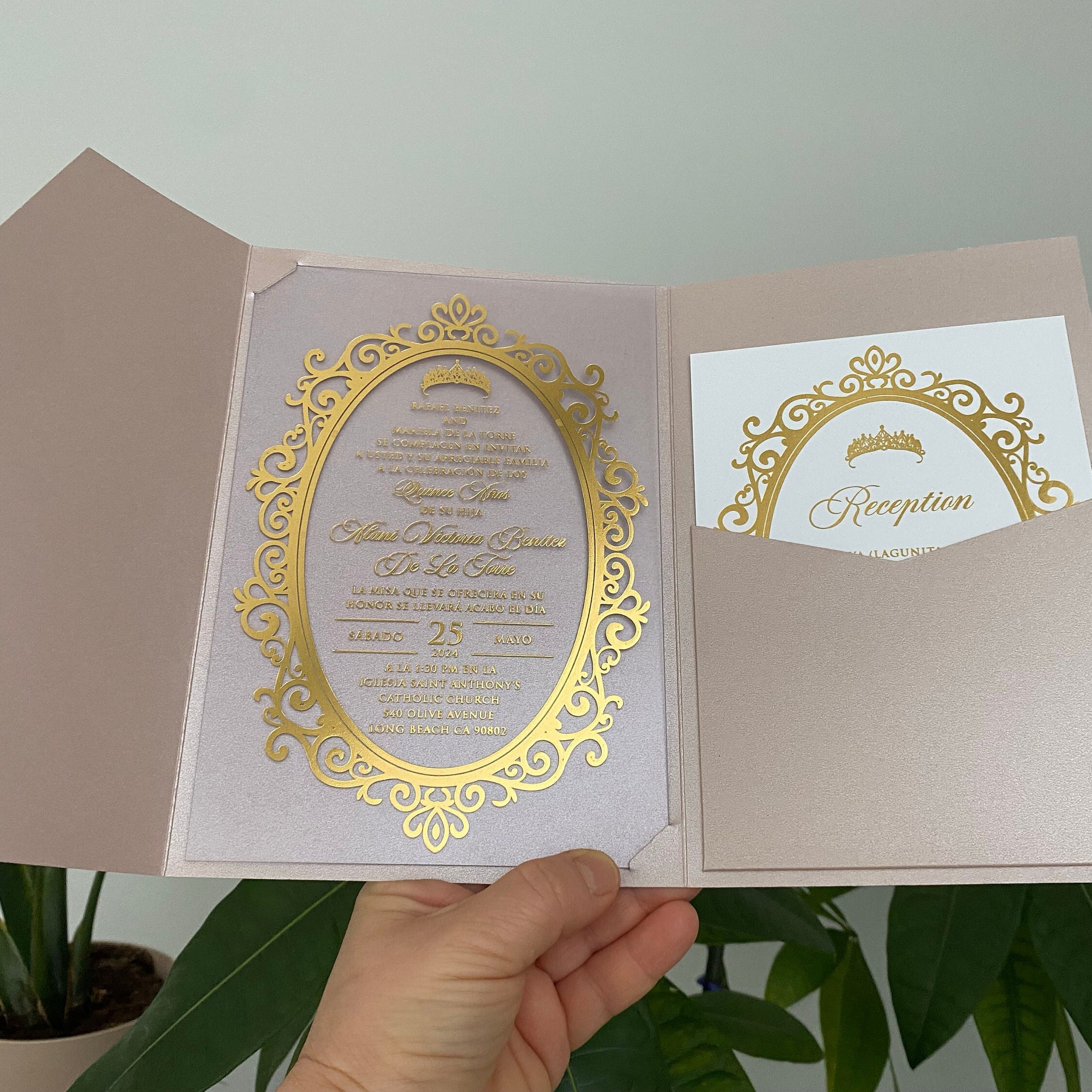 Quince Años Invitation, Acrylic Quinceañera Invitation, Gold Foil ...