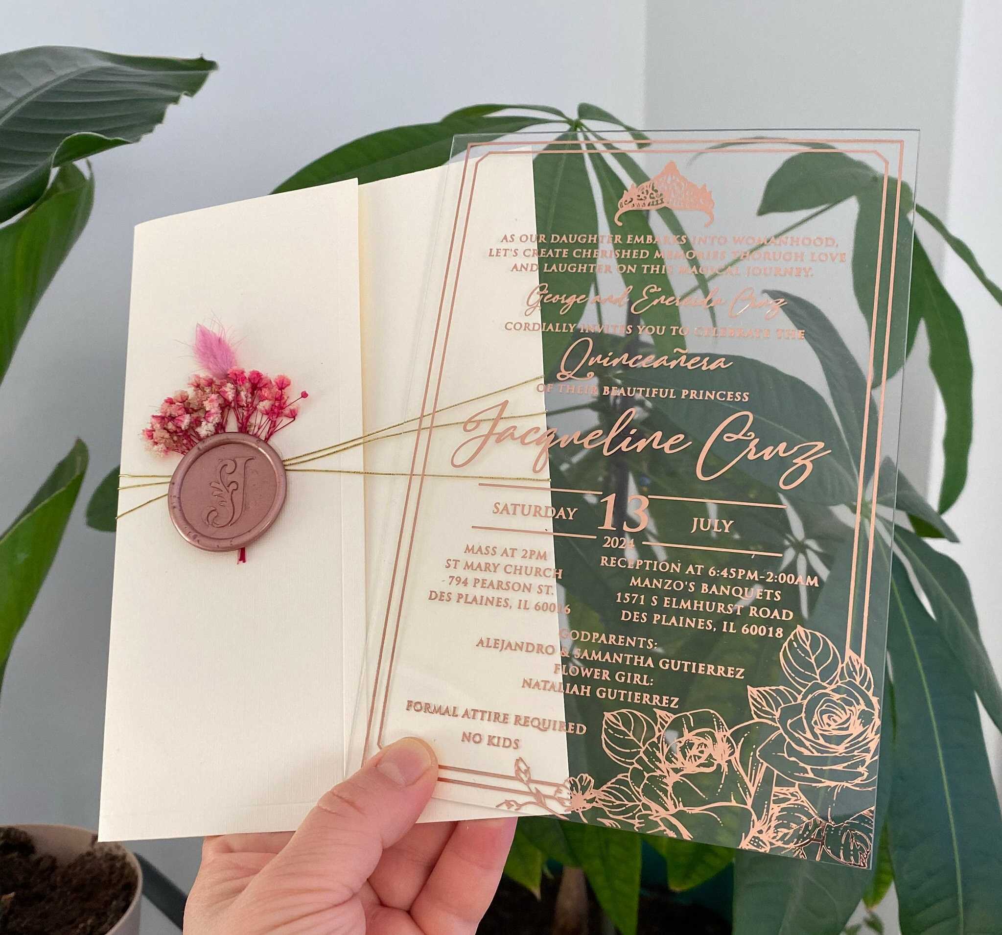 Quince Invitation, Acrylic Quinceañera Invitation, Rose Gold Foil ...