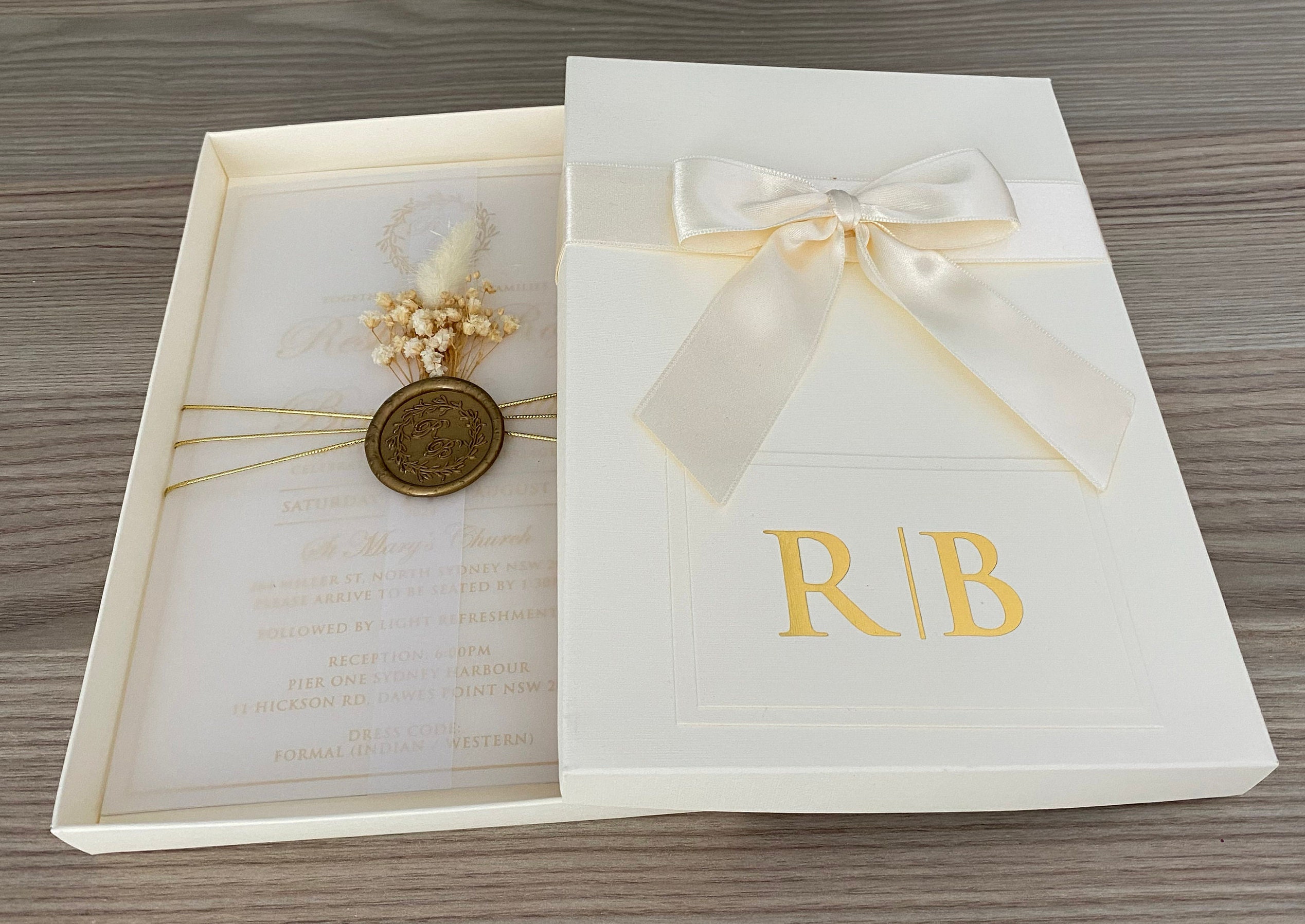 Ivory Invitation Box, Boxed Invitation, Invitation Box With Ribbon and ...