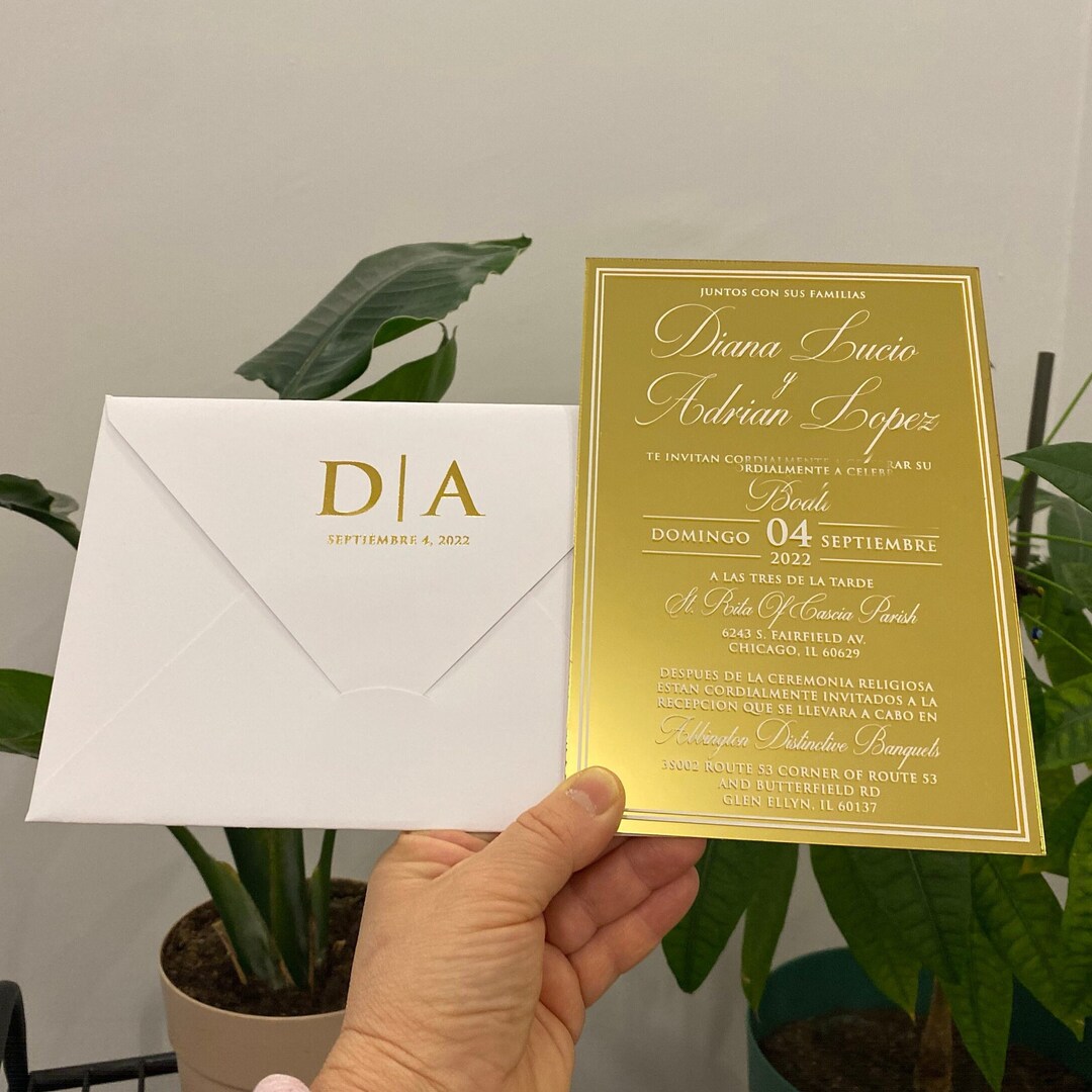 Mirror Invitation, Gold Mirror Invitation, Wedding Invitation, Gold ...