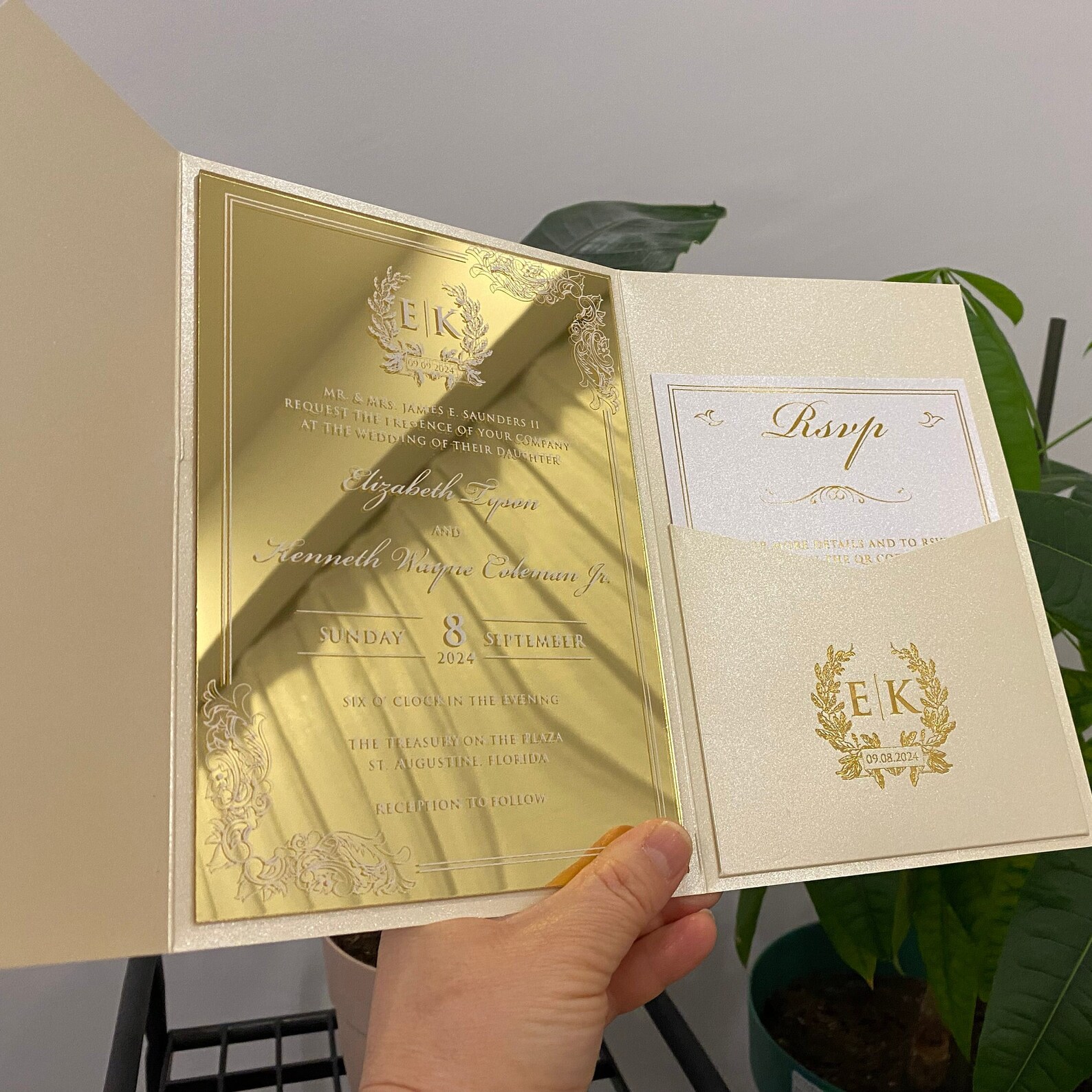 Gold Mirrored Invitation, Mirrored Wedding Invitation, Gold Mirrored ...