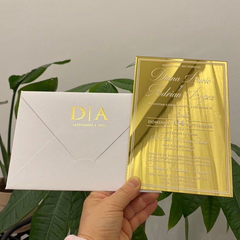 Mirror Invitation, Gold Mirror Invitation, Wedding Invitation, Gold ...