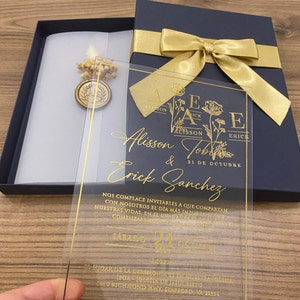 Boxed Invitation, Navy Blue Boxed Wedding Invitation, Box With Ribbon ...