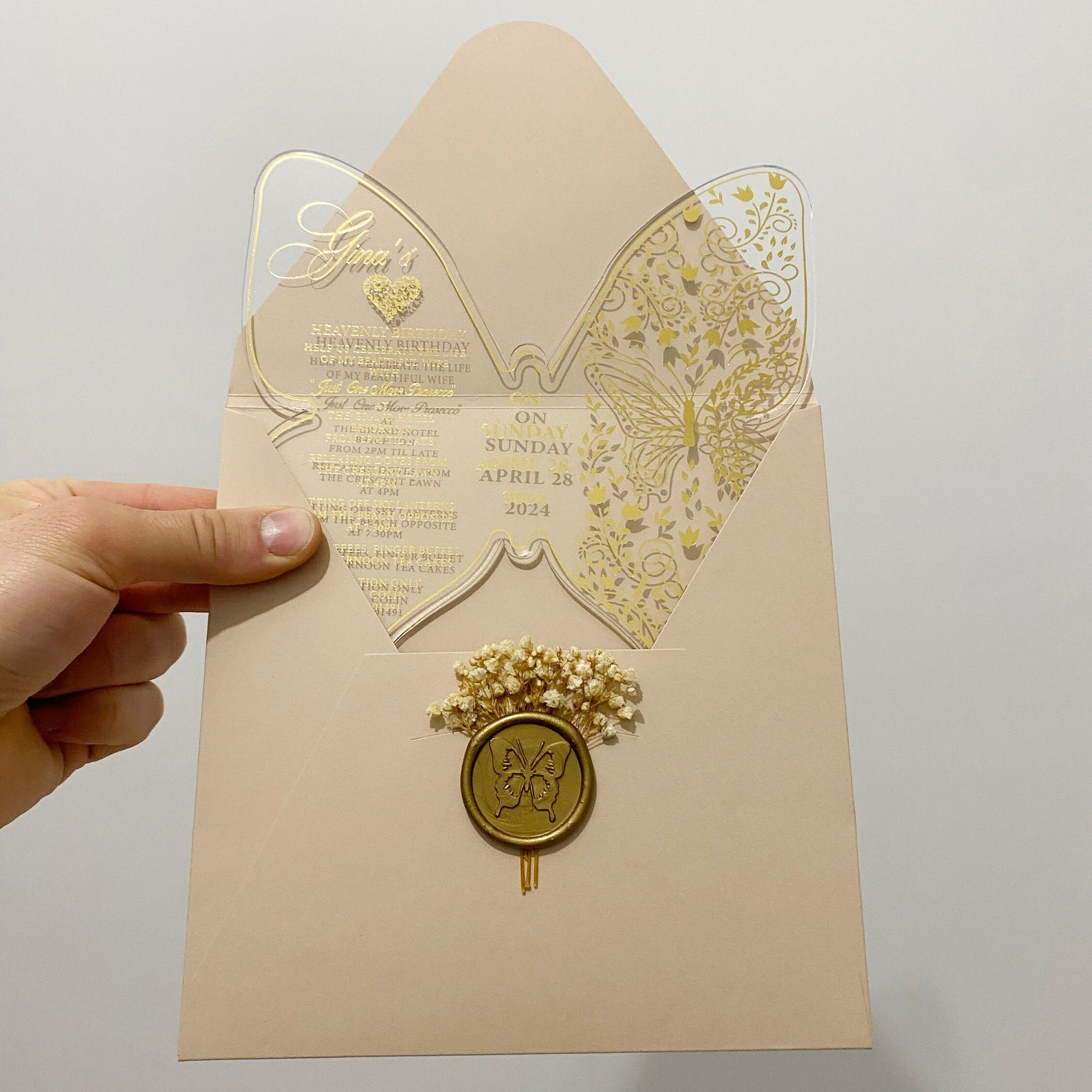 Gold Foil Butterfly Plexiglass Invitation, Powder Envelope, Wax Seal - Etsy