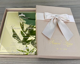 Boxed Invitation, Navy Blue Boxed Wedding Invitation, Box With Ribbon ...