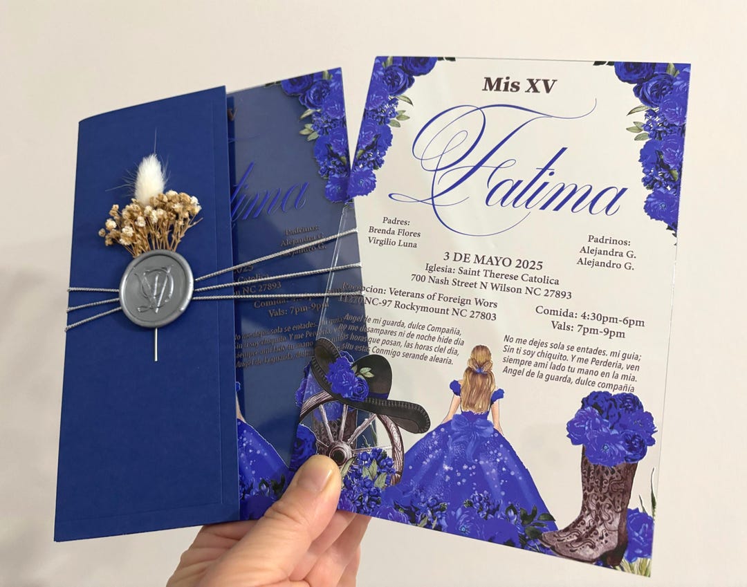 Acrylic Quinceañera Invitation: Navy Blue Envelope, Silver Wax Seal - Etsy