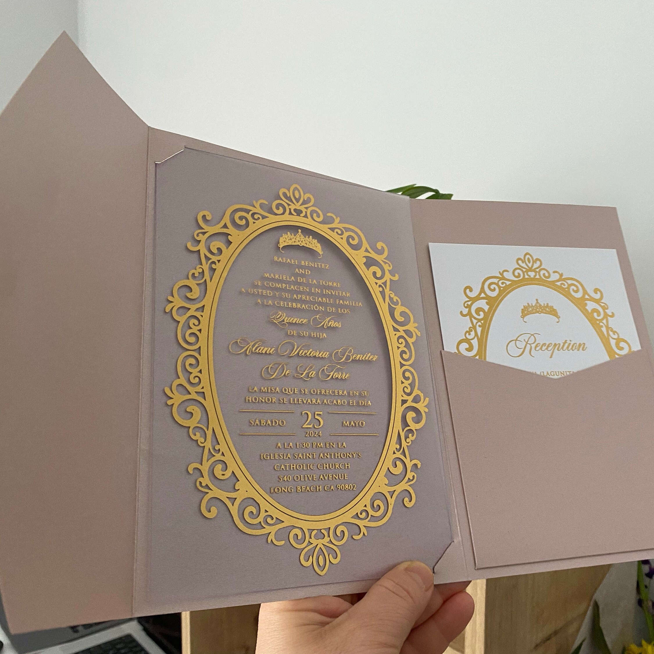 Quince Años Invitation, Acrylic Quinceañera Invitation, Gold Foil ...
