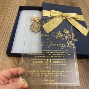 Boxed Invitation, Navy Blue Boxed Wedding Invitation, Box With Ribbon ...