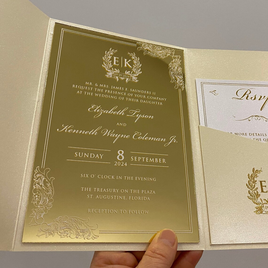 Gold Mirrored Invitation, Mirrored Wedding Invitation, Gold Mirrored ...