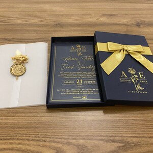 Boxed Invitation, Navy Blue Boxed Wedding Invitation, Box With Ribbon ...