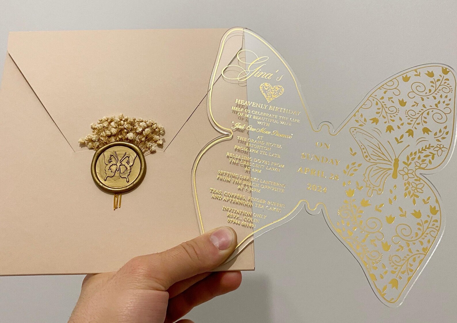 Gold Foil Butterfly Plexiglass Invitation, Powder Envelope, Wax Seal - Etsy