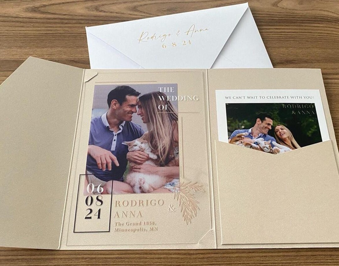 Photo Wedding Invitation, Clear Acrylic, Blush Pocket Envelope - Etsy