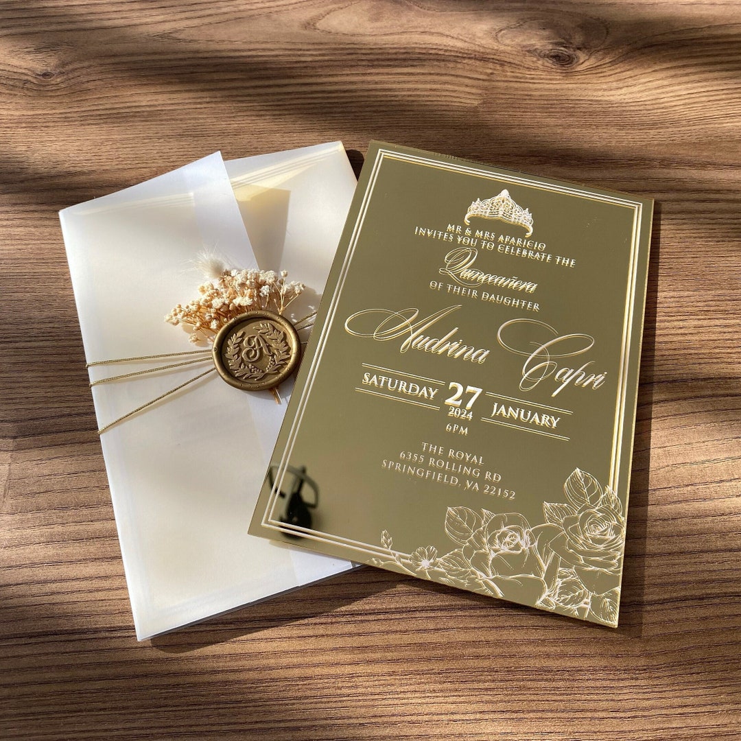Mirror Invitation, Gold Mirror Invitation, Quinceañera Invitation With ...