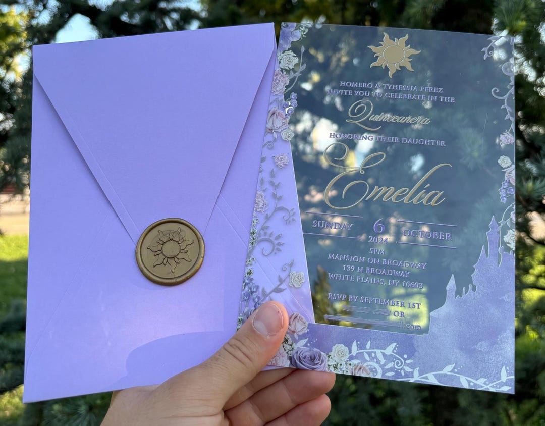 Tangled, Rapunzel Invitation, Quinceañera, Clear Acrylic, Lilac ...