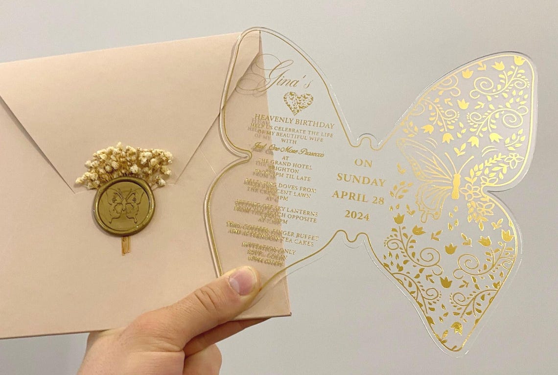 Gold Foil Butterfly Plexiglass Invitation, Powder Envelope, Wax Seal - Etsy