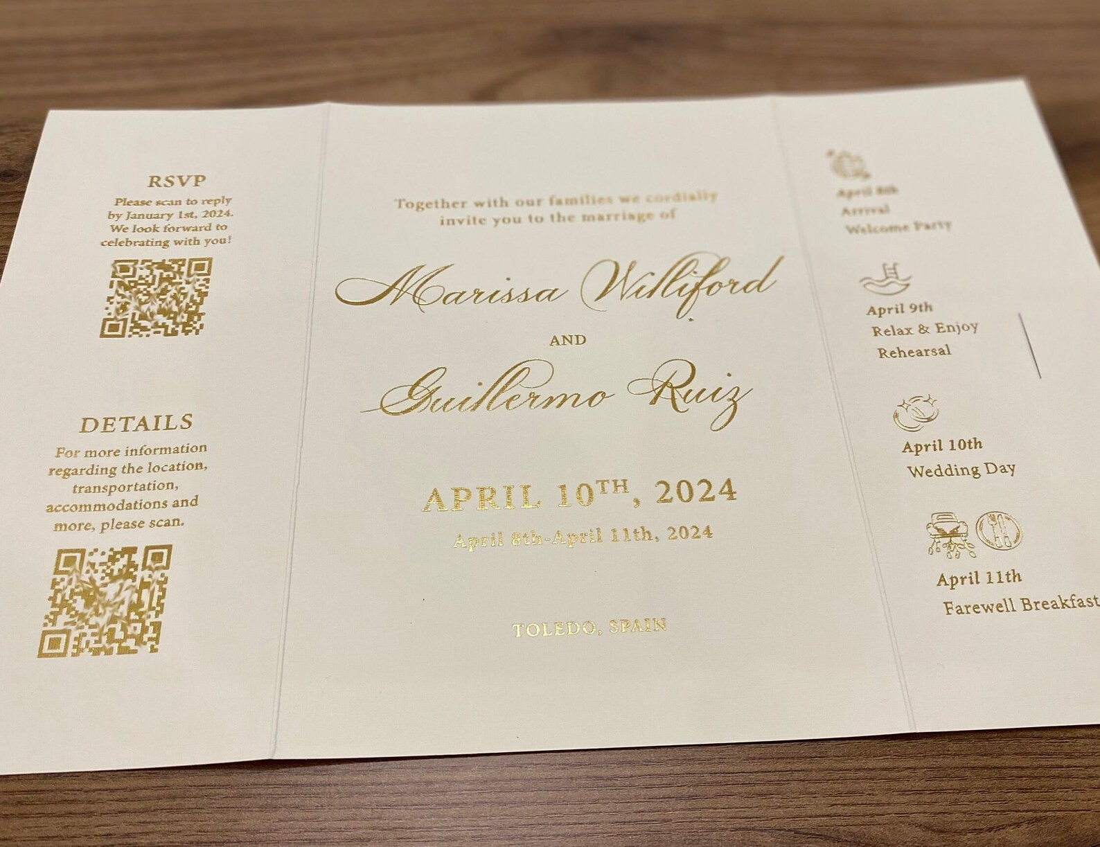 Ivory Folded Wedding Invitation With Gold Foil Print. Parchment Shirt ...